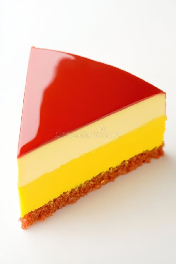 Colorful Layered Slice of Exotic Fruit Mousse Cake with Glazed Top ...