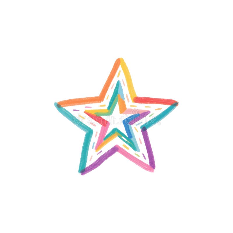 Colorful Layered Star Illustration with Hand-Drawn Lines on Whit Stock ...