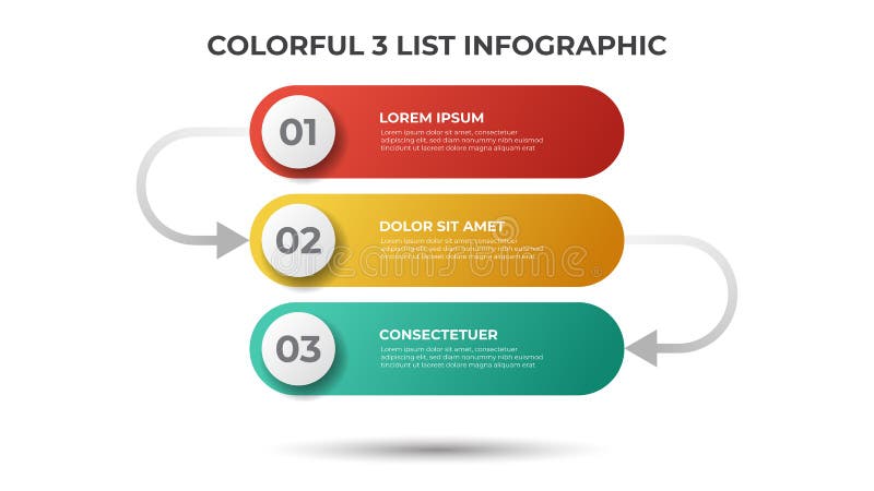 Colorful List Diagram with 3 Points of Steps, Infographic Element ...