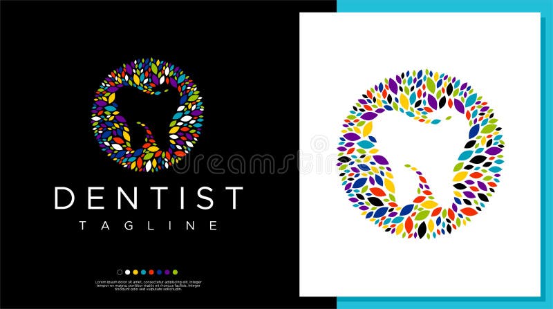 Colorful Leaf Dental Logo Design Template. Fun Dentistry Tooth Leaf ...