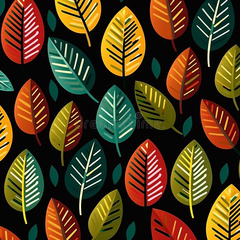 Colorful Leaf Icon Pattern: Mid-century Illustration Inspired Design ...