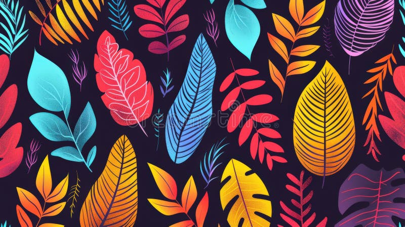 Colorful Leaf Patterns on Dark Background in Modern Design Artwork ...