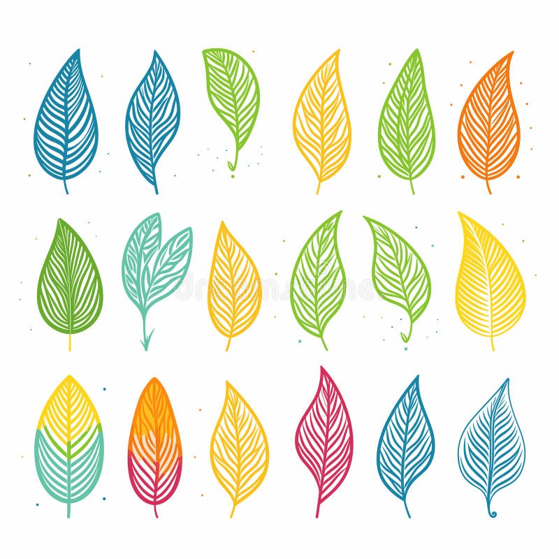 Colorful Leaf Patterns Rainbow Gradient, Nature Foliage Design Elements ...