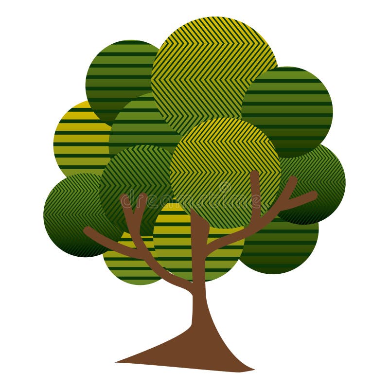 Colorful Leafy Tree Plant with Abstract Lines and Thin Trunk Stock ...