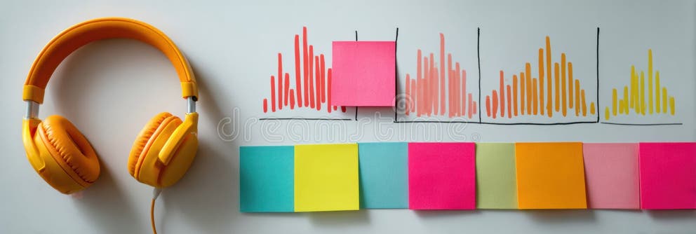 Colorful Learning Space Featuring Headphones, Sticky Notes, and a ...