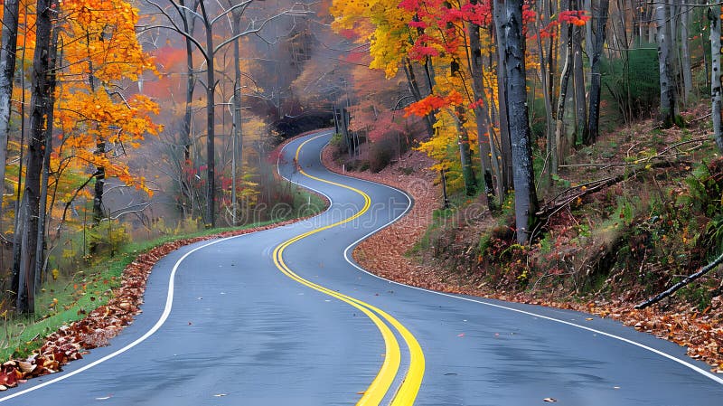 Colorful Leaves in Autumn. a Road Scene in the Forest Stock Photo ...