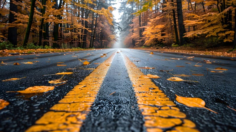 Colorful Leaves in Autumn. a Road Scene in the Forest Stock Photo ...