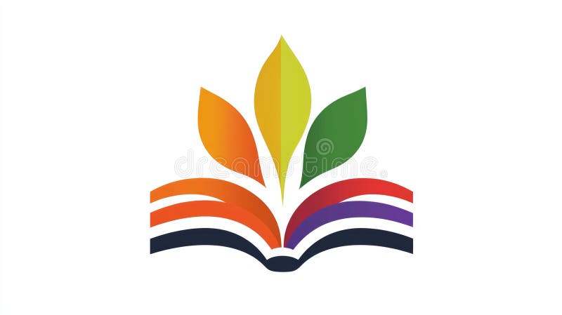 Colorful Leaves Emerging from an Open Book Logo Stock Image - Image of ...