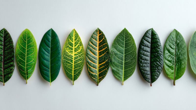 Colorful Leaves in a Row on White Background Stock Photo - Image of ...