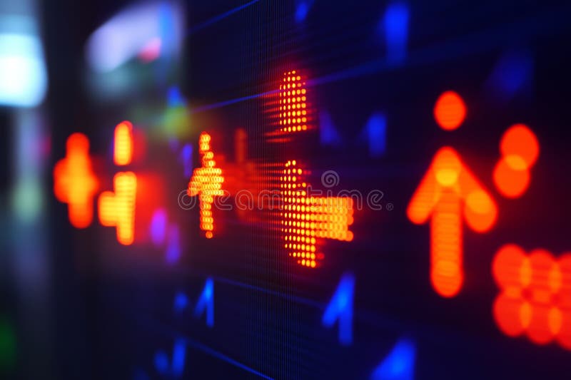 Colorful LED Arrows and Icons Indicating Movement and Direction in a ...