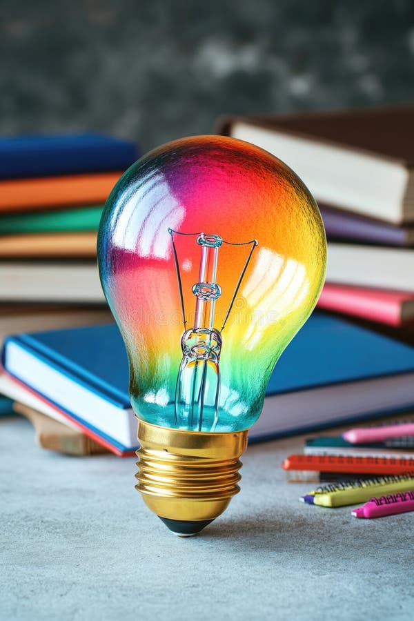 Colorful LED Bulb on Books stock image. Image of home - 367069641