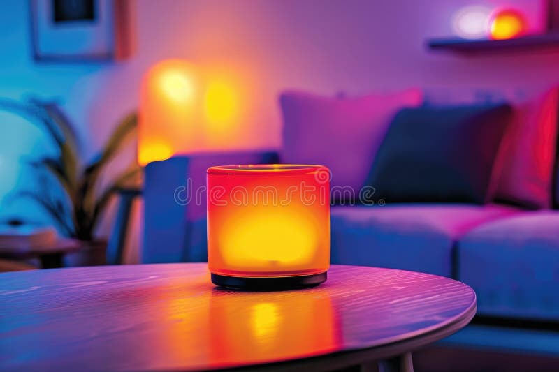 Colorful Led Candle on Table in Cozy Living Room Setting Stock Photo ...