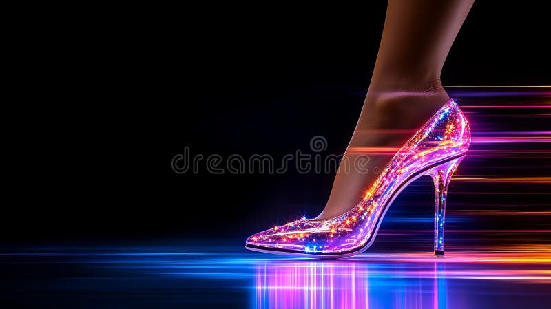 Colorful Led High Heel Shoe with Neon Light Trails Stock Image - Image ...