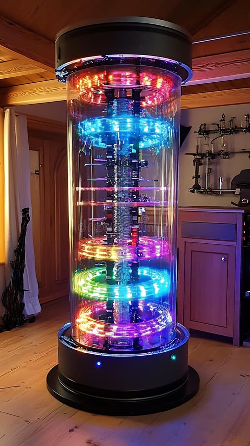 Colorful LED Lights on a Circular Tower of Hardware Stock Illustration ...