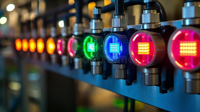 Colorful Led Lights Displaying Data in Industrial Setting Stock Video ...