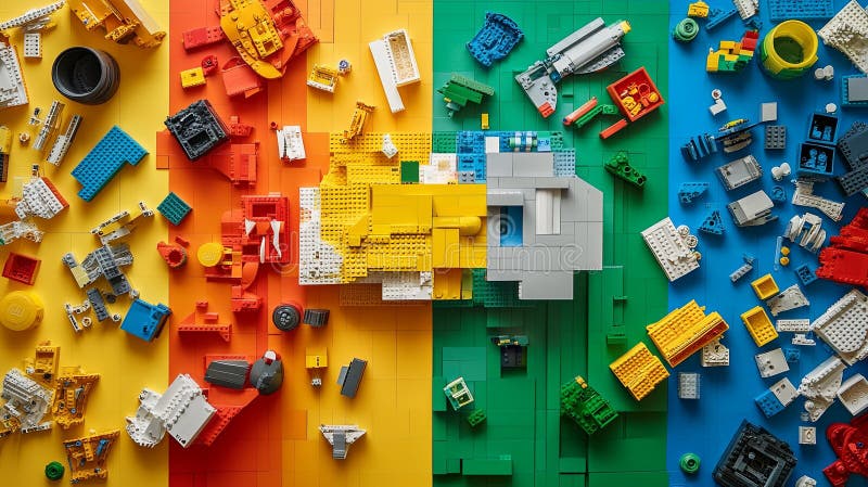 A Colorful LEGO Building Station with Bricks, Instruction Manuals, and ...