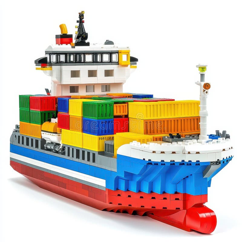 A Colorful LEGO Model of a Cargo Ship with Stacked Containers ...