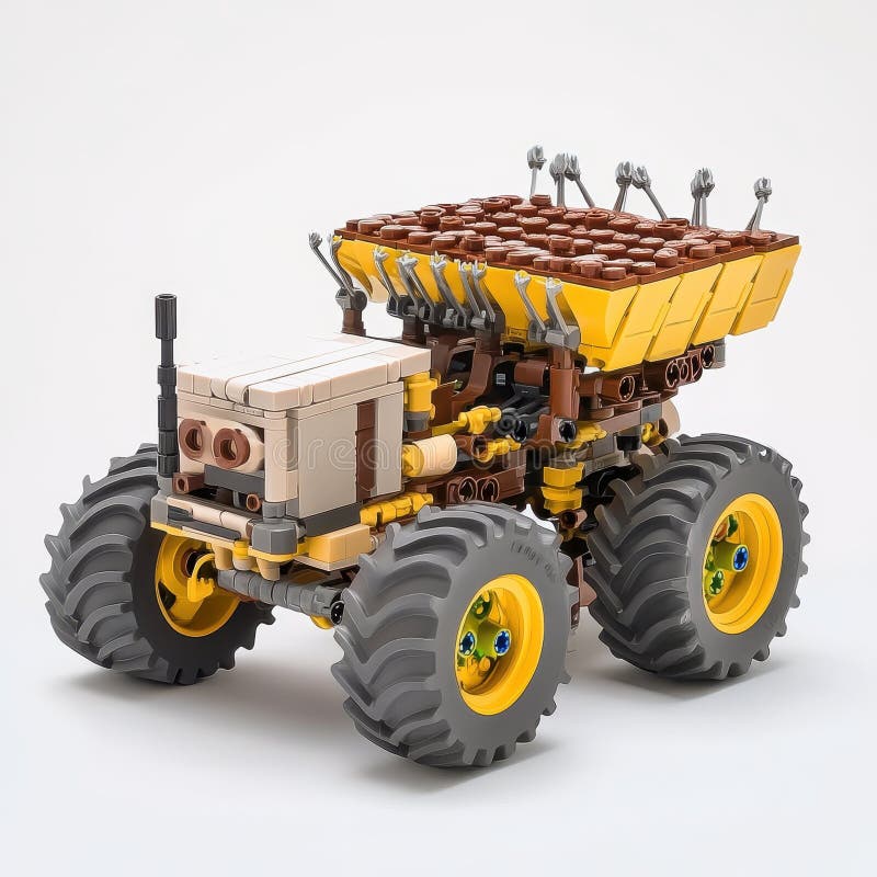 A Colorful LEGO Model of a Tractor with a Large Container on Top ...