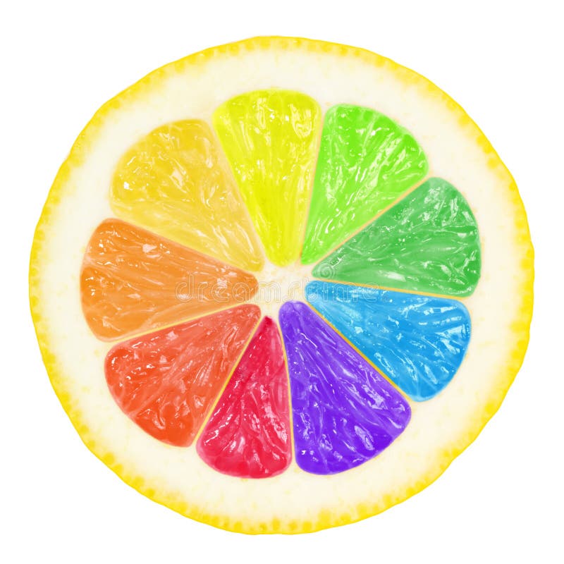 Lemon Cut Half Slice with Color Wheel Isolated Stock Image - Image of ...