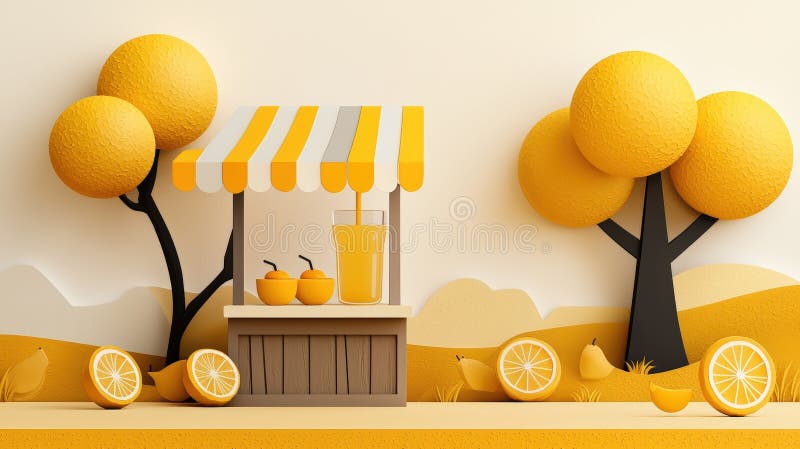Colorful Lemon Stand with Fresh Juice Stock Illustration - Illustration ...