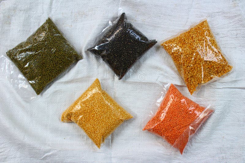 Colorful Lentils in Plastic Packets Stock Image - Image of lying, view ...