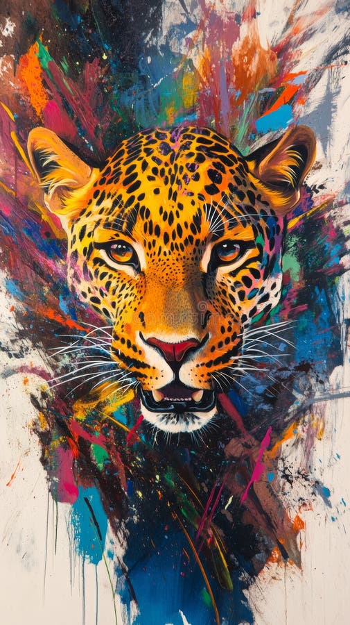 Colorful Leopard Face on Abstract Background, Creative Wildlife Art ...