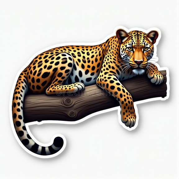 Colorful Leopard Sticker Design Featuring Resting Leopard on Tree Trunk ...