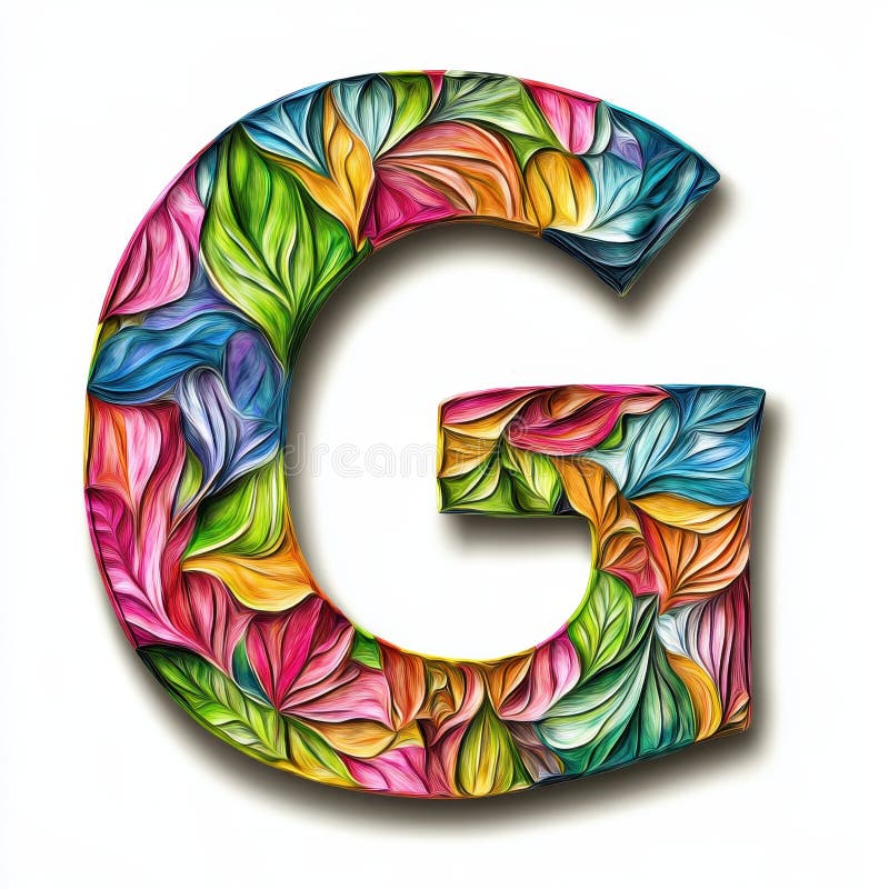 A Colorful Letter "G" Adorned with Vibrant, Leaf-like Patterns Stock ...