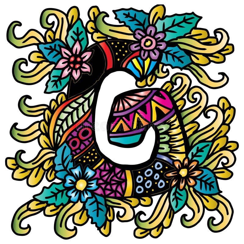 Colorful Letter G with Doodle Flowers. Stock Vector - Illustration of ...