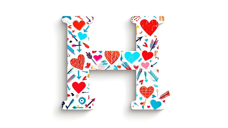 Colorful Letter H with Playful Heart Patterns and Arrows Stock ...
