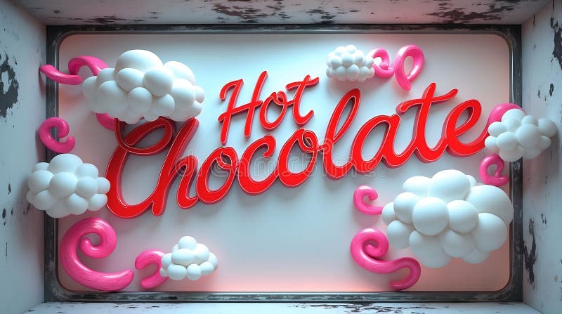 Hot Chocolate Sign with Playful Clouds in a Rustic Frame with an ...