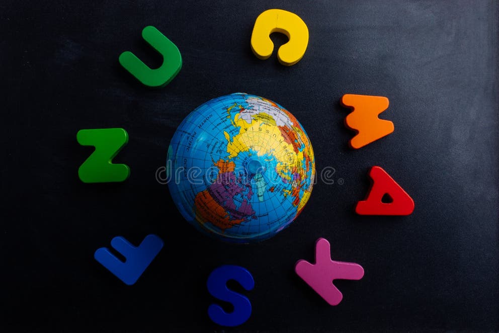 Colorful Letters Forming a Circle Around a Globe Stock Photo - Image of ...