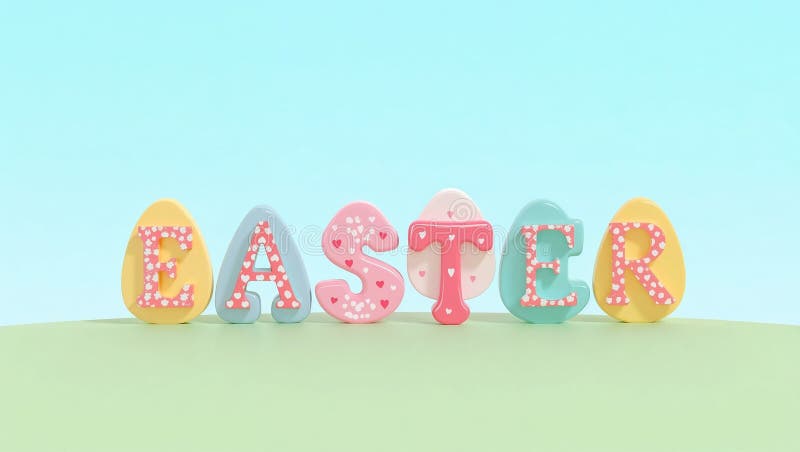 Colorful Letters Spelling Easter are Arranged with Decorative Eggs on a ...