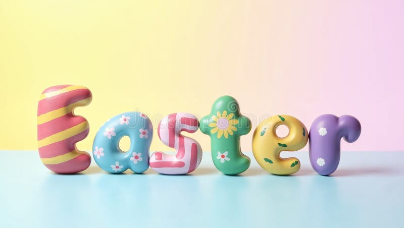 Colorful Letters Spelling Easter are Arranged Playfully on a Pastel ...