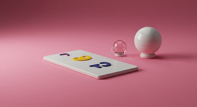 Colorful Letters on White Surface with Spheres on Pink Background Stock ...