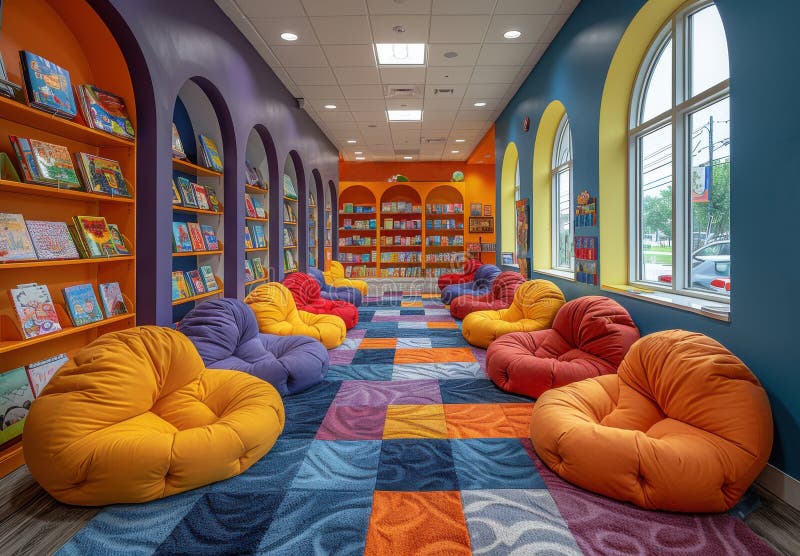 Colorful Library Interior Designed for Children S Reading and ...