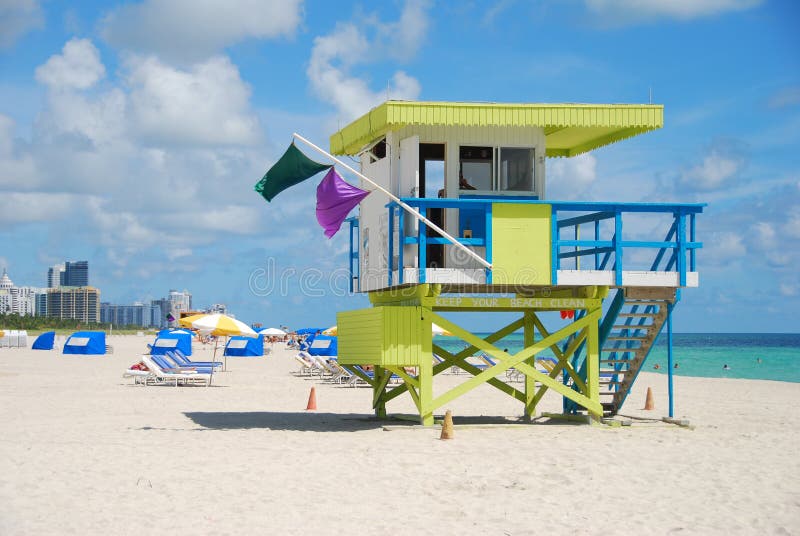 Colorful lifeguard stand stock image. Image of flag, cabin - 3155729