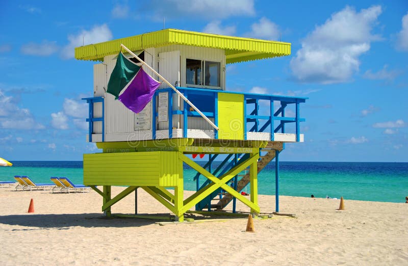 Colorful lifeguard stand stock image. Image of flag, cabin - 3155729