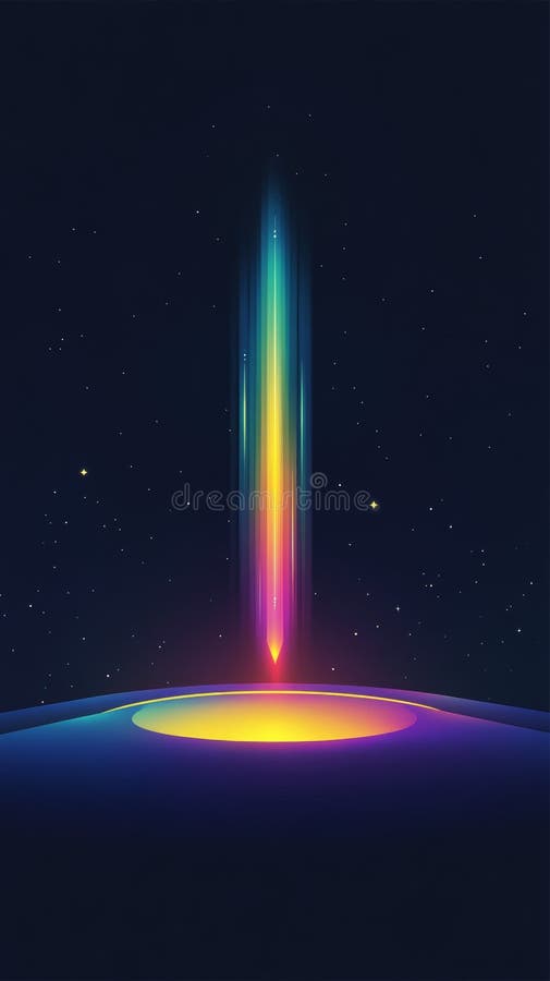 Colorful Light Beam Emanating from a Circular Base in a Starry Cosmic ...