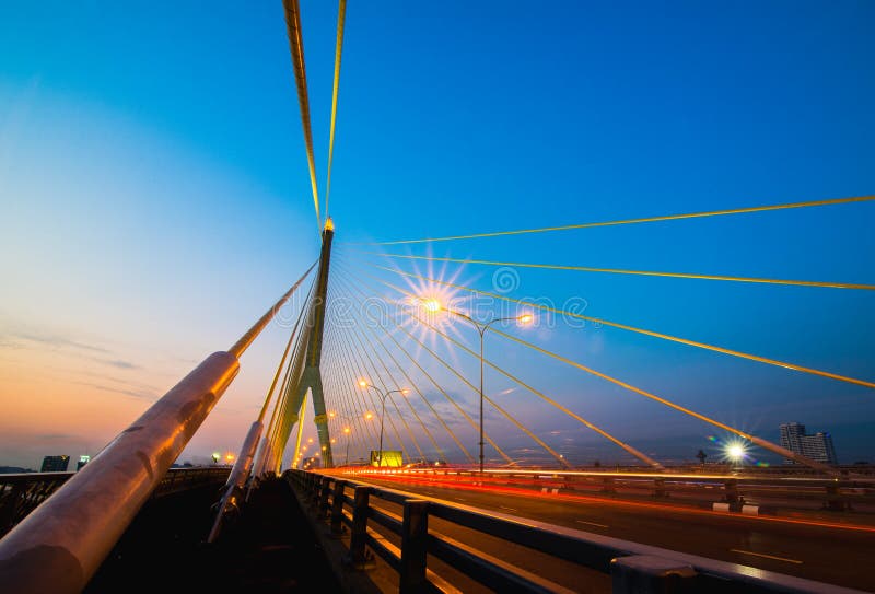 Colorful Night Light on the Big Bridge Stock Photo - Image of cityscape ...