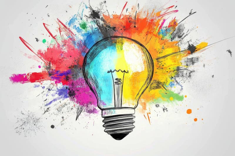 A Colorful Light Bulb with a Black Stem Stock Illustration ...