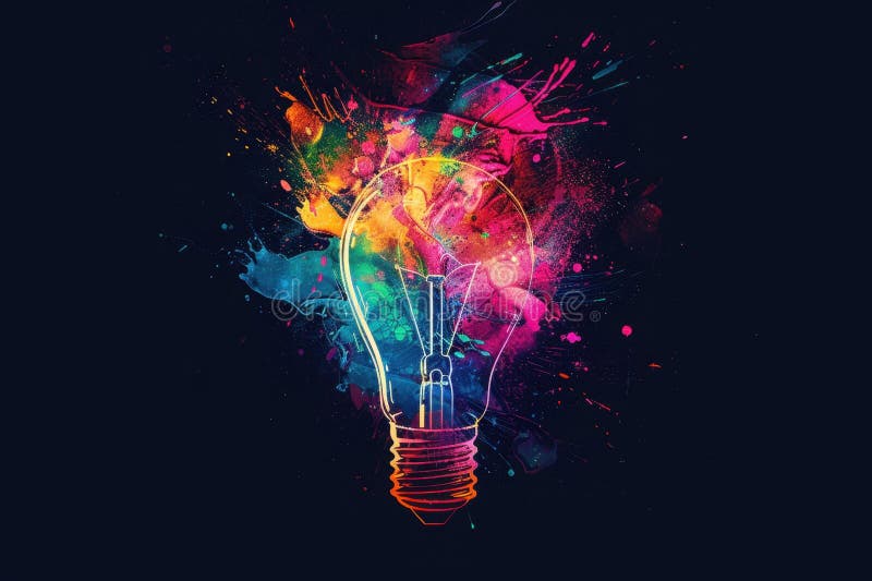 A Colorful Light Bulb with Exploding Paint Splatter Stock Illustration ...