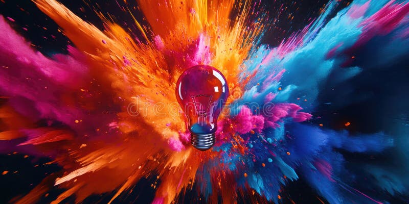 Colorful Light Bulb Explosion: Vibrant Paint and Dark Background ...