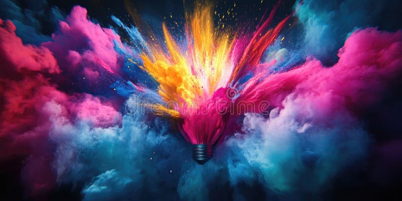 Colorful Light Bulb Explosion: Vibrant Paint and Dark Background ...