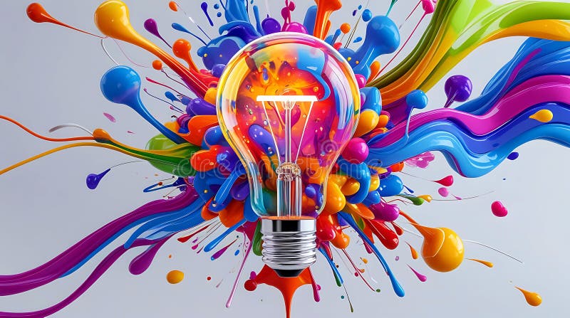 Colorful Light Bulb Explosion with Vibrant Paint Splashes Stock ...