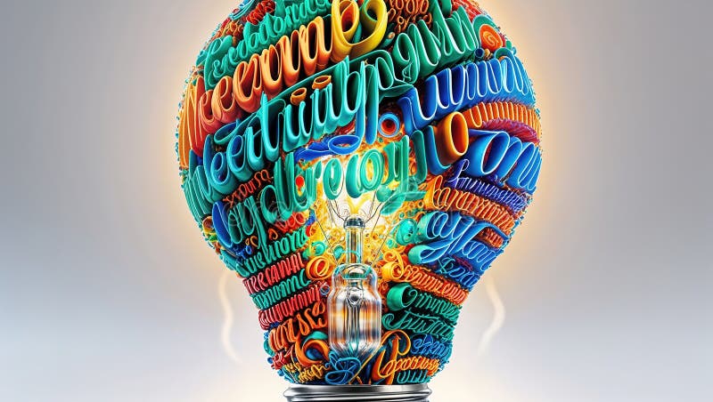 A Colorful Light Bulb Filled with Various Words and Phrases ...