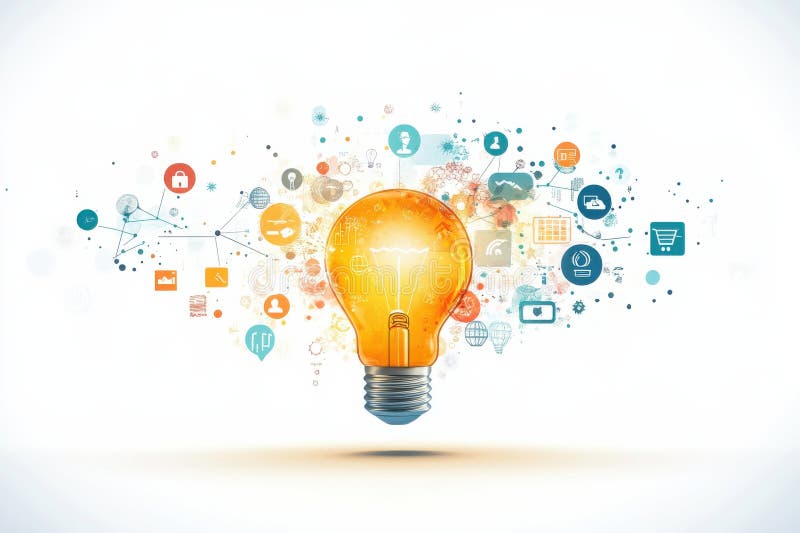 Creative Light Bulb Illustration Composed of Diverse Digital Marketing ...