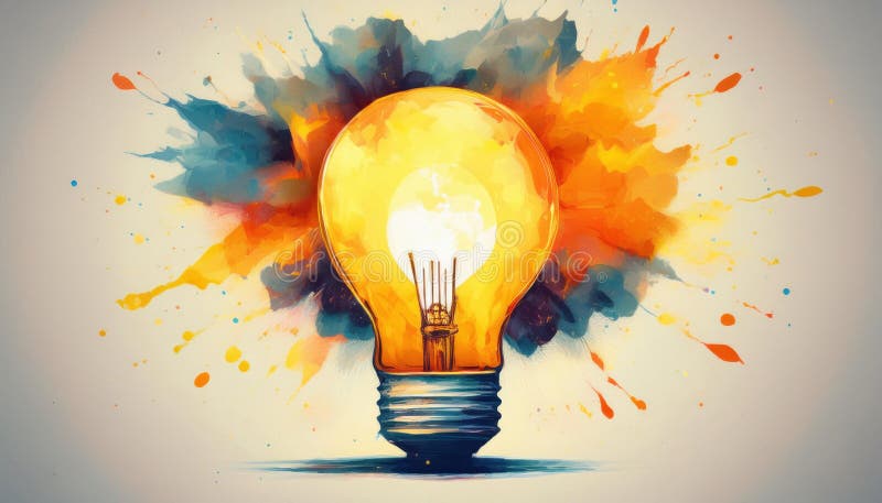 Colorful Light Bulb with Paint Splash Explosion Behind it Represents ...