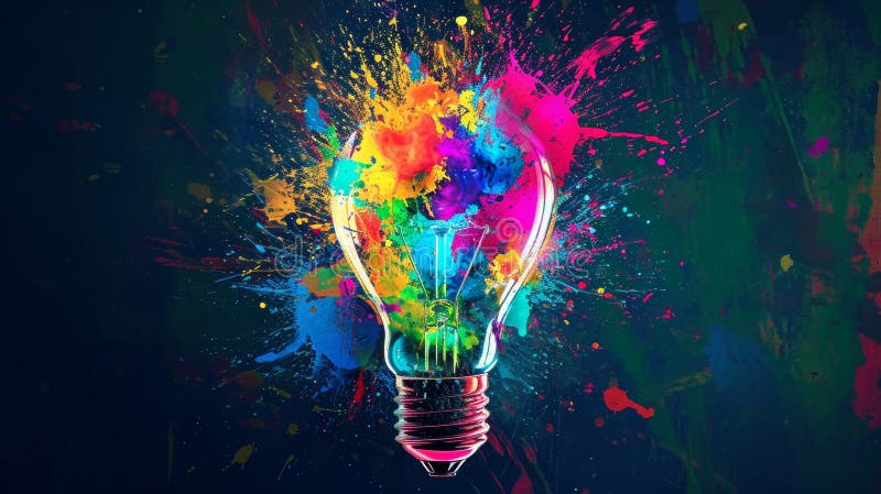 Colorful Light Bulb with Paint Splattered Patterns Stock Photo - Image ...