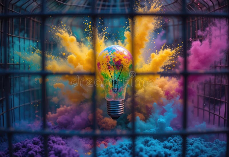 Colorful Light Bulb Surrounded by Exploding Colors Behind Bars Idea ...